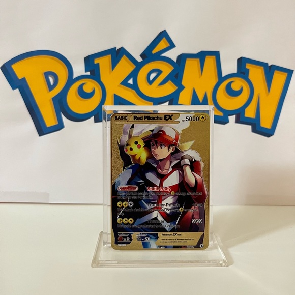 Pokemon | Toys | Pokemon Red Pikachu Ex Metal Gold Card Rare Poke Power ...